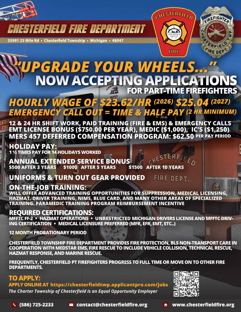 We Are Hiring Part-Time Firefighters - Chesterfield Fire Department